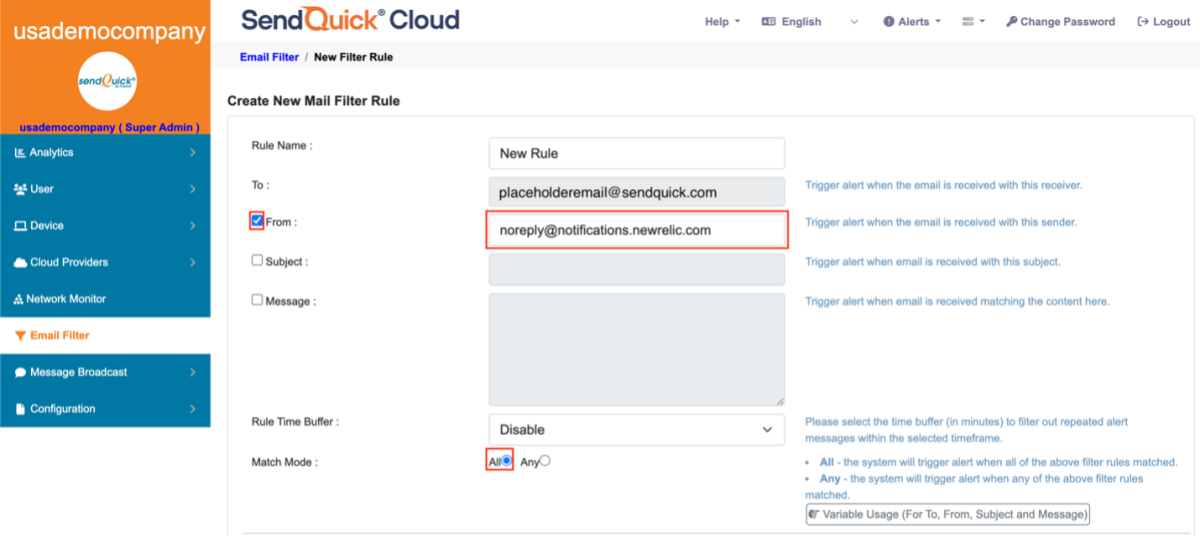 New Relic – Integration Guide - SendQuick Cloud